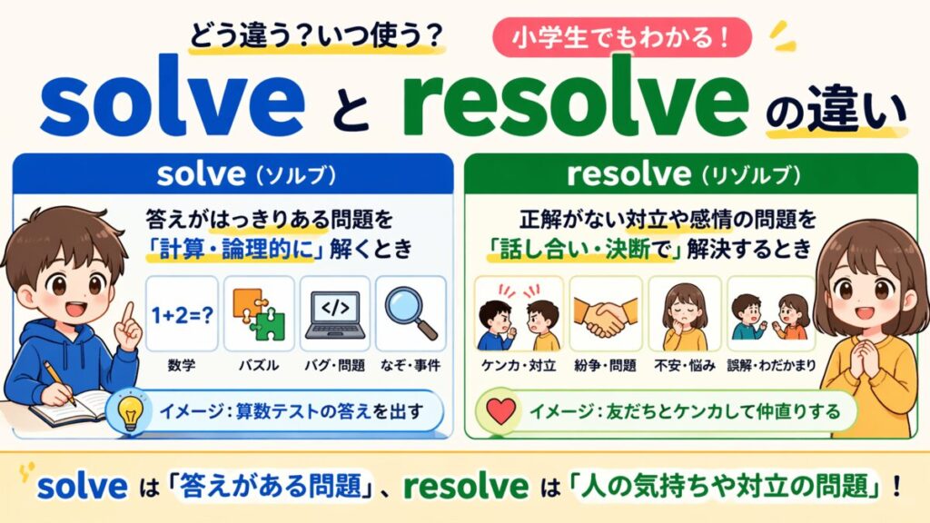 【完全解説】solveとresolveの違い｜だれでもわかる使い分け＋例文つき | 百記夜行